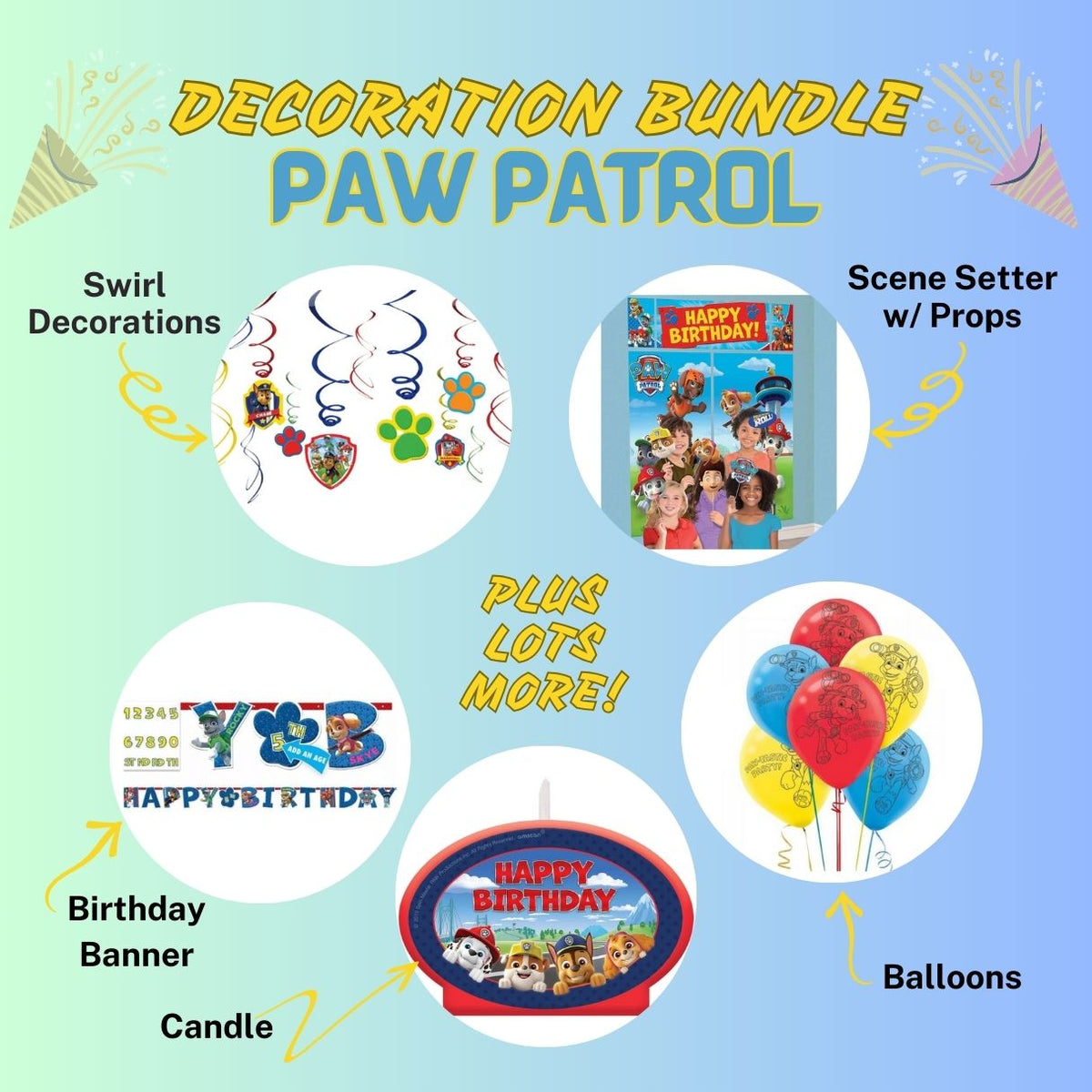 Paw Patrol 9 pce Decoration Bundle - Paw Patrol Party Supplies & Favors ...